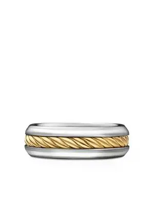 David Yurman 18kt Yellow Gold And Sterling Cable Inset Band Ring - Silver