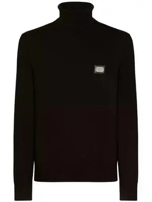 Dolce & Gabbana Logo-tag Roll-neck Wool Jumper - Black