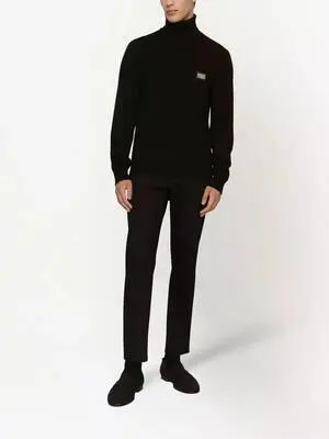 Dolce & Gabbana Logo-tag Roll-neck Wool Jumper - Black