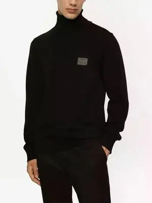 Dolce & Gabbana Logo-tag Roll-neck Wool Jumper - Black