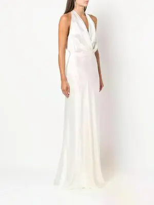 Michelle Mason Draped Halterneck Gown - White
