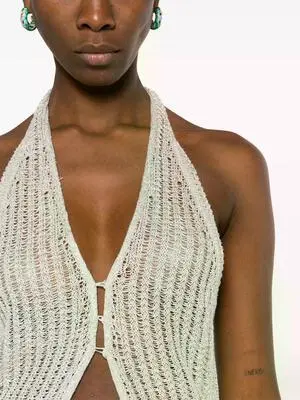FORTE_FORTE Halterneck Pointelle-knit Maxi Top