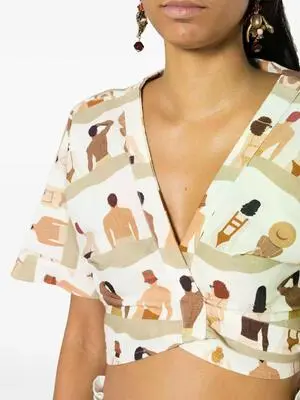 AMIR SLAMA Swimmer-print Wrap-front Cotton Shirt
