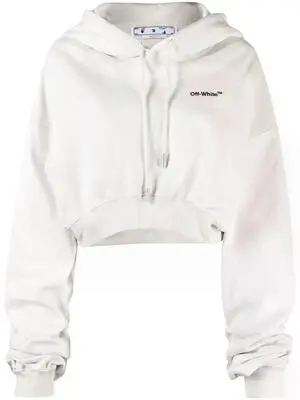 Off-White Logo-print Cropped Hoodie - Neutrals
