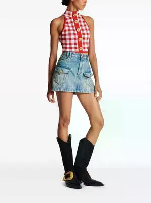 Balmain Check-pattern Crop Top