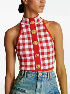 Balmain Check-pattern Crop Top