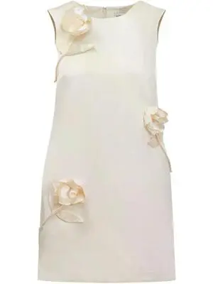 SELF-PORTRAIT Satin Mini Dress With Floral Appliqu - Neutrals