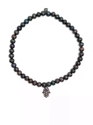 SYDNEY EVAN 14kt Gold Diamond Hamsa Beaded Bracelet - Metallic