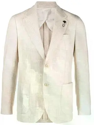 LARDINI Prince-of-wales-check Wool Blazer - Neutrals