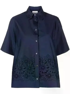 P.a.r.o.s.h Floral-embroidered Short-sleeve Shirt - Blue
