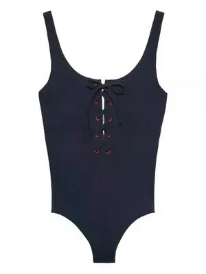 Prada Stretch Jersey One-piece Swimsuit With Lace-up Front - Blue