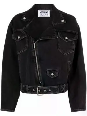 Moschino Belted Denim Biker Jacket - Black