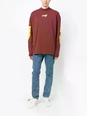 Off-White Long Sleeve Mock Neck Cotton T-shirt With Graphic Print