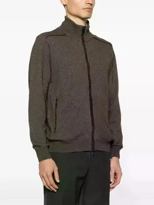 Paul & Shark Suede-trim Ribbed-knit Cardigan