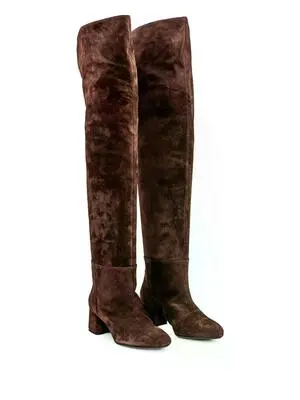 ANNA F. Knee-high Suede Block Heel Boots