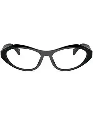 Prada Logo-engraved Oval-frame Glasses - Black