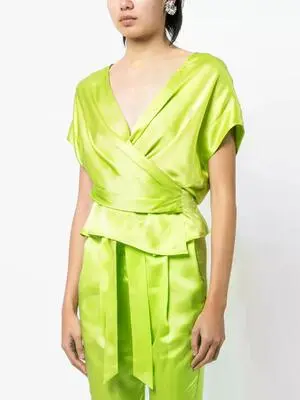 Michelle Mason Open Neck Top - Green