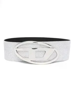 DIESEL® B-1dr Glitter-embellished Wide Belt - Silver