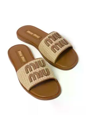 Miu Miu Logo-patch Raffia Slides