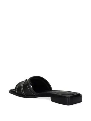 Michael Kors Leather Sandals With Gold-tone Logo Plaque