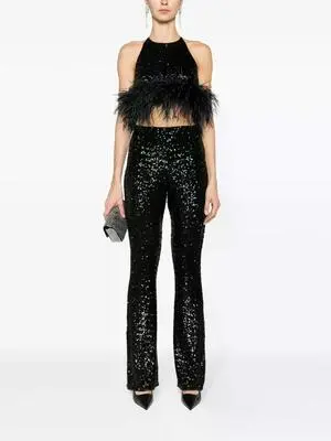 Oseree Sequin-embellished Wide-leg Trousers - Black