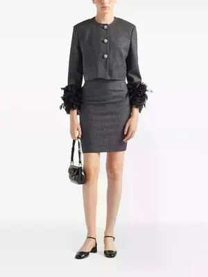 Prada Feather-trim Single-breasted Wool Jacket
