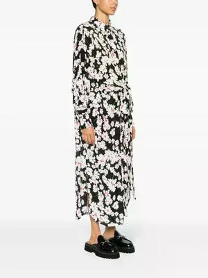 MSGM Floral-print Tie-fastening Cady Midi Dress