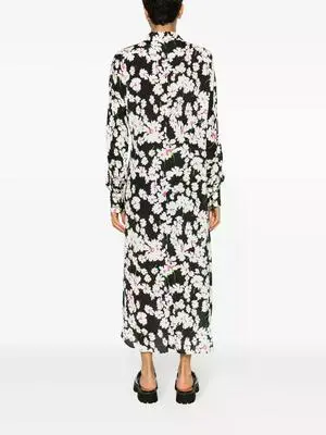 MSGM Floral-print Tie-fastening Cady Midi Dress