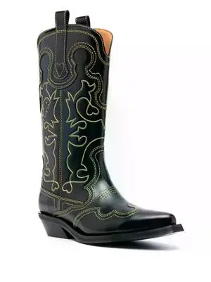 GANNI 45mm Western Leather Boots - Black