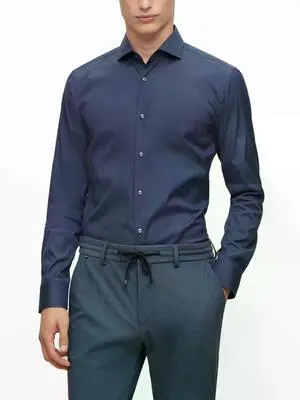 BOSS Spread-collar Poplin Shirt - Blue