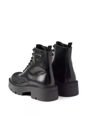 Prada Logo Plaque Leather Combat Boots