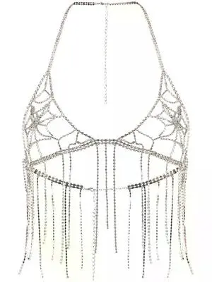 LOULOU X Lit Appeal Crystal-embellished Triangle-cup Top - Silver
