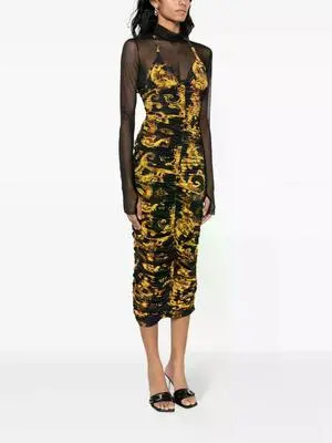 Versace Barocco-print Ruched Midi Dress