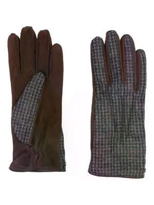 Canali Houndstooth Suede Gloves - Brown