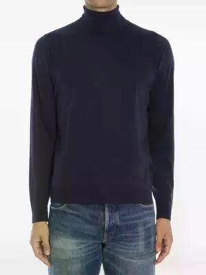 John Smedley Merino Wool Roll Neck Jumper - Blue