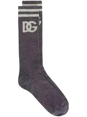 Dolce & Gabbana Ribbed Logo Socks Grey
