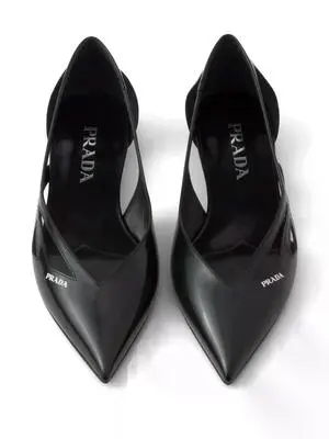 Prada Leather Cut-out Ballerinas - Black
