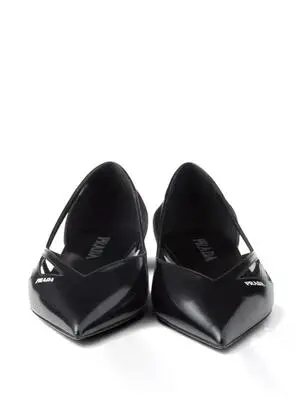 Prada Leather Cut-out Ballerinas - Black