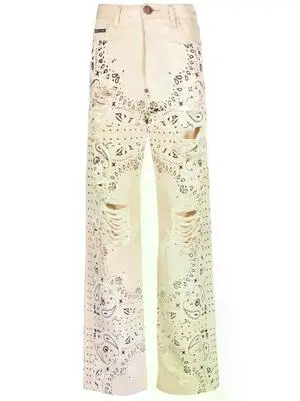 Philipp Plein Paisley-print Cotton Jeans - Neutrals