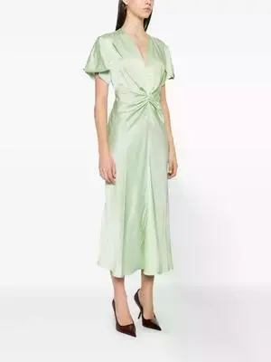 Victoria Beckham Gathered V-neck Midi Dress