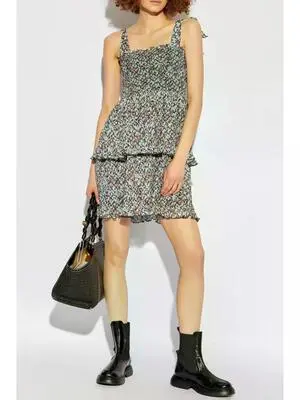 GANNI Printed Ruffled Mini Dress