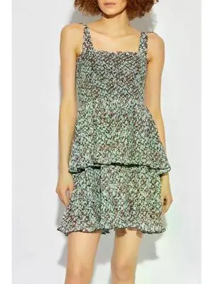GANNI Printed Ruffled Mini Dress
