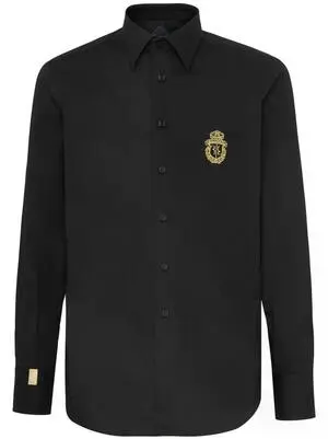 BILLIONAIRE Gordon Crest-embroidered Poplin Shirt - Black