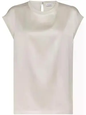 Brunello Cucinelli Cap-sleeve Satin Blouse