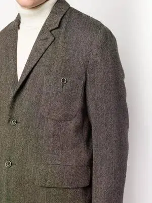 UMA WANG Herringbone-pattern Single-breasted Blazer - Neutrals