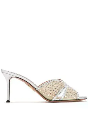 AQUAZZURA 75mm Leather Mules - Silver