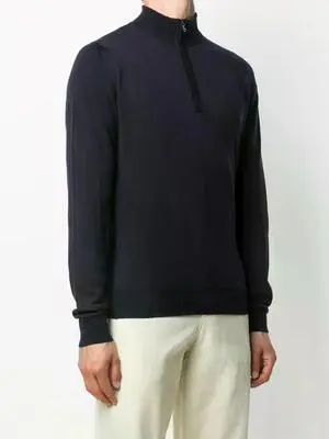 John Smedley Half Zip Knitted Jumper - Blue