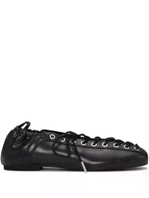 GANNI Eyelet-embellished Lace-up Ballet Flats - Black