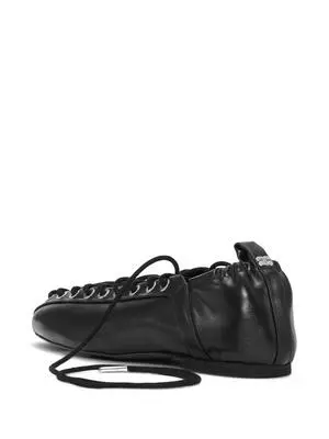 GANNI Eyelet-embellished Lace-up Ballet Flats - Black