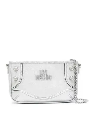 Moschino Logo-lettering Metallic Shoulder Bag - Silver